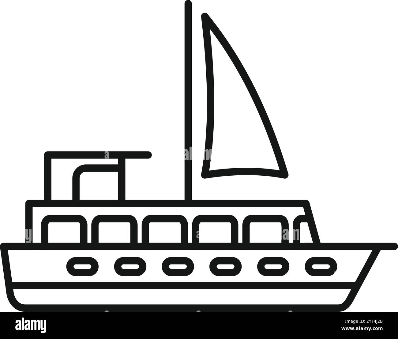 Simple black and white line drawing of a passenger ship sailing across ...