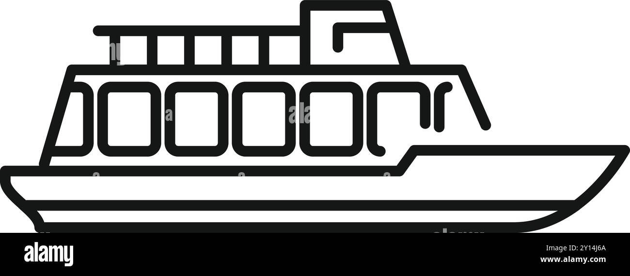 Passenger ferry boat sailing on the river, side view, minimalist line ...