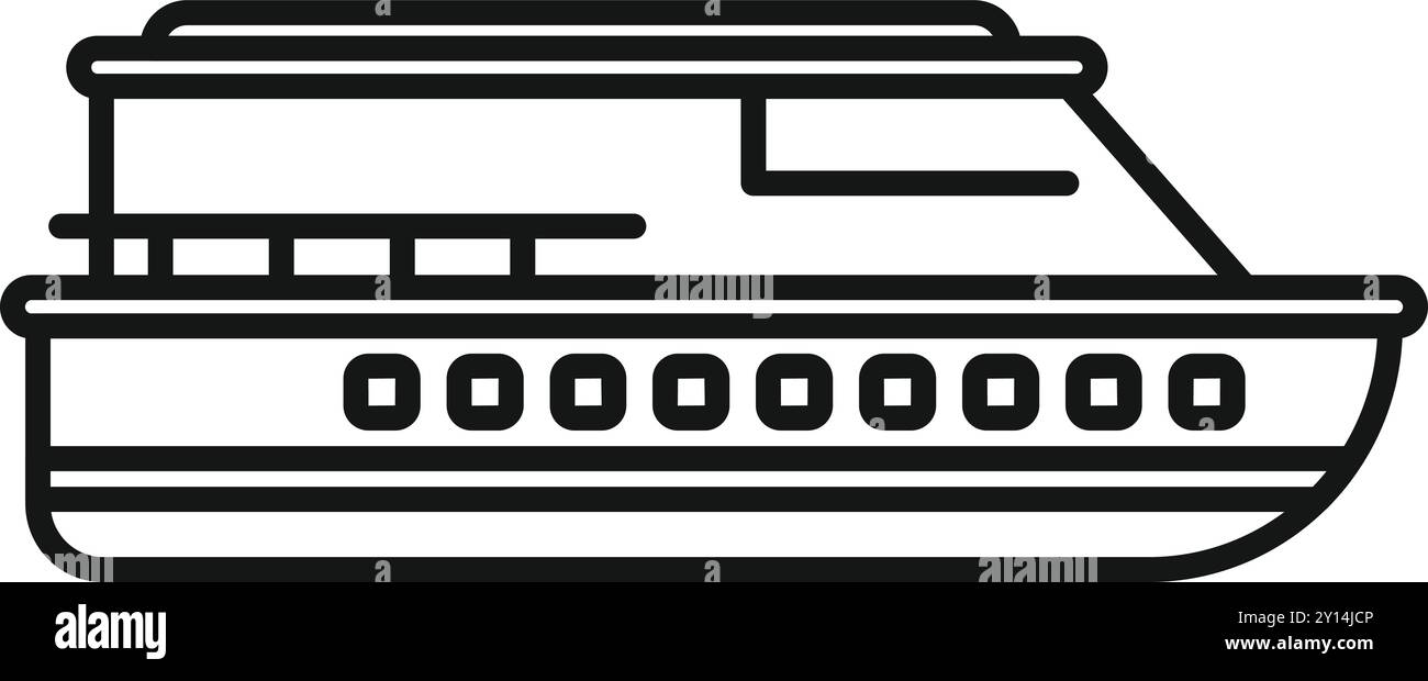 Simple black and white vector icon representing a large cruise ship ...