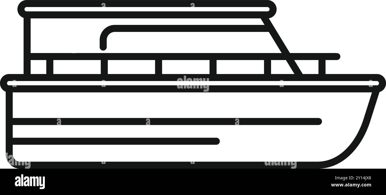 Simple outline style icon of a modern river boat floating on a water ...