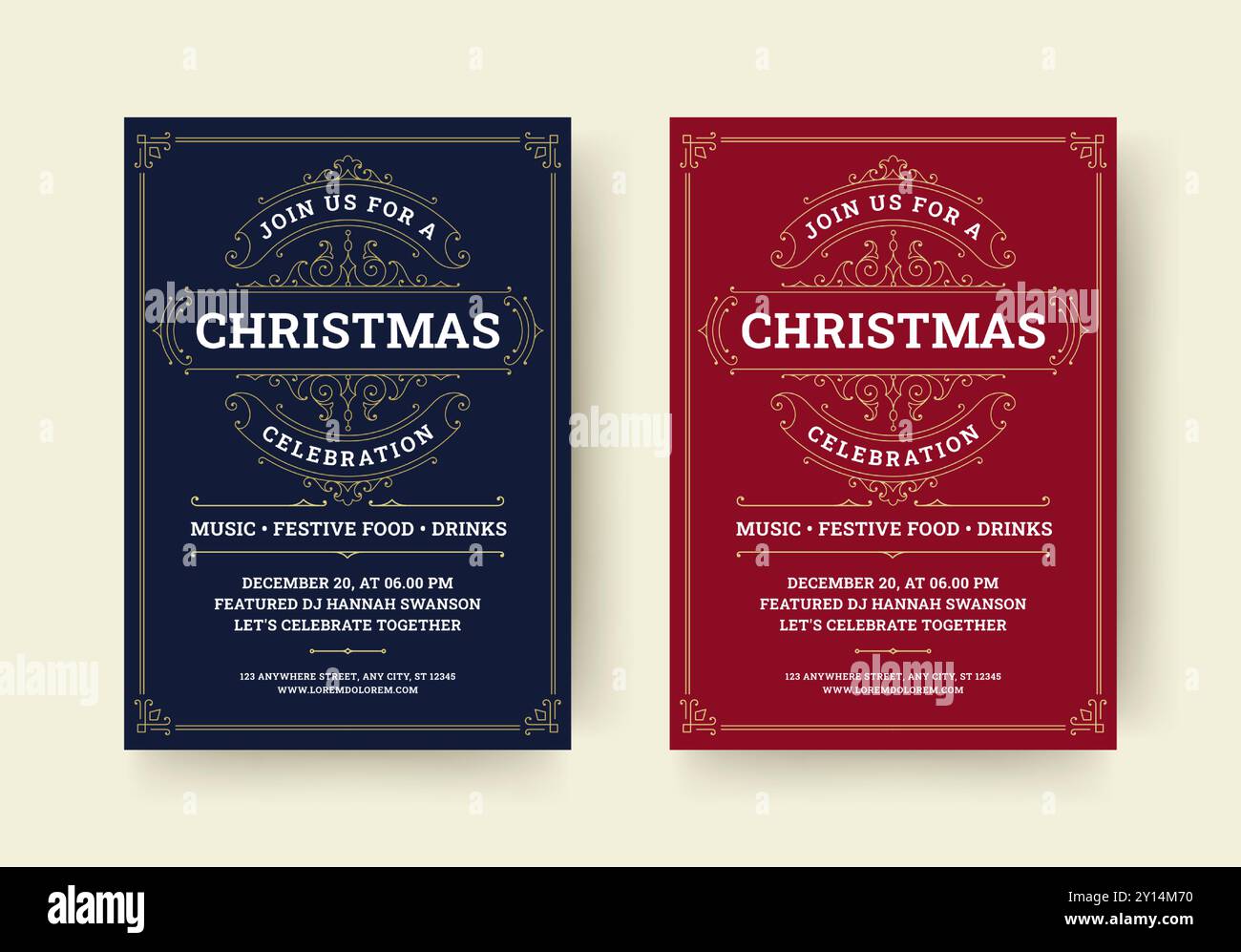Christmas celebration night party retro luxury flyer design template ...