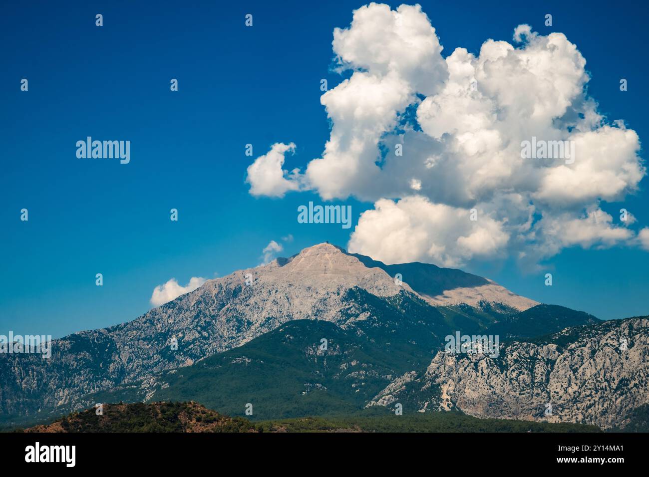 Mount Tahtali in Turkey, in Kemer, clouds over the mountain, landmark ...