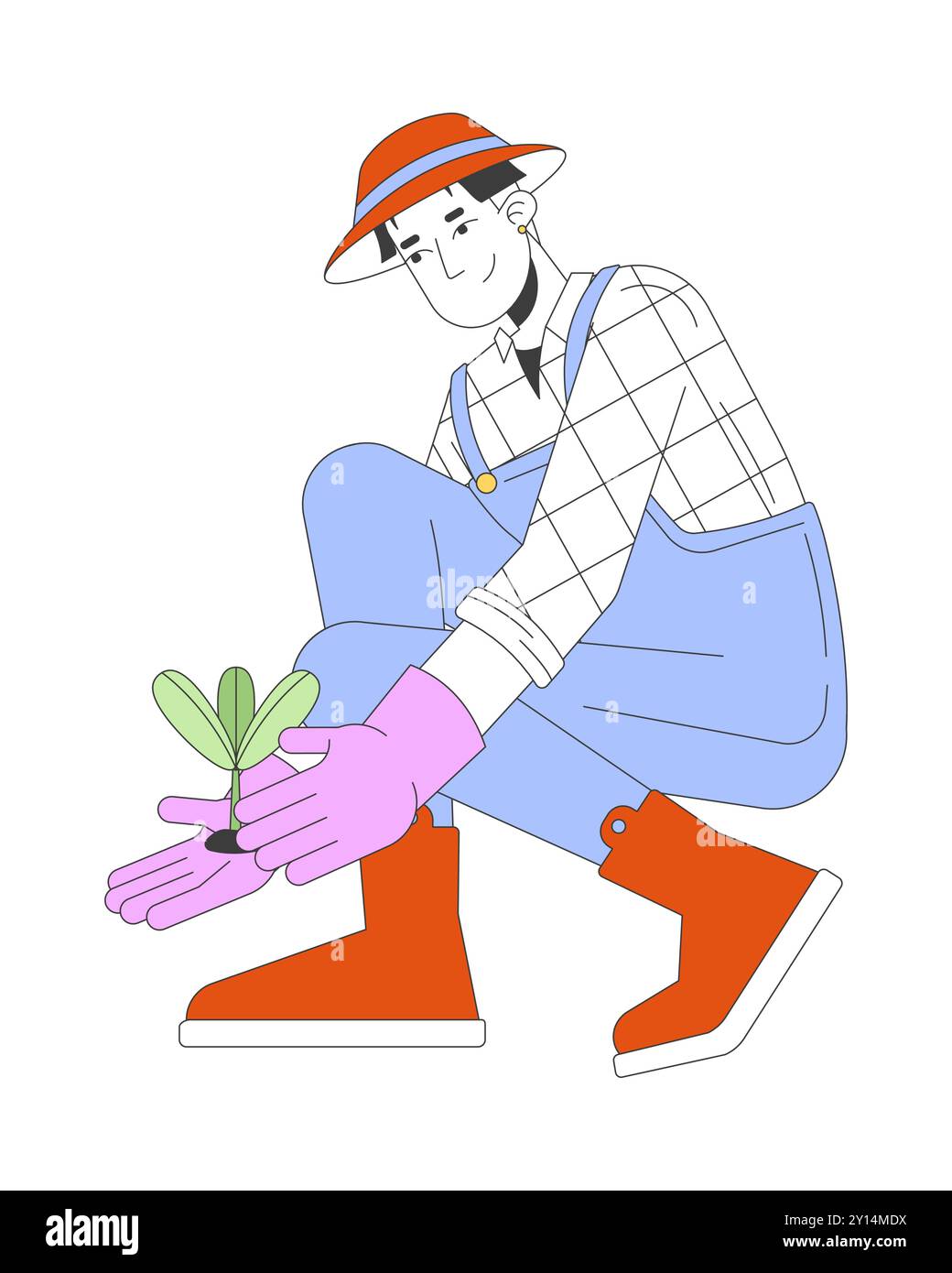 Korean male planting seedling 2D cartoon character Stock Vector Image ...
