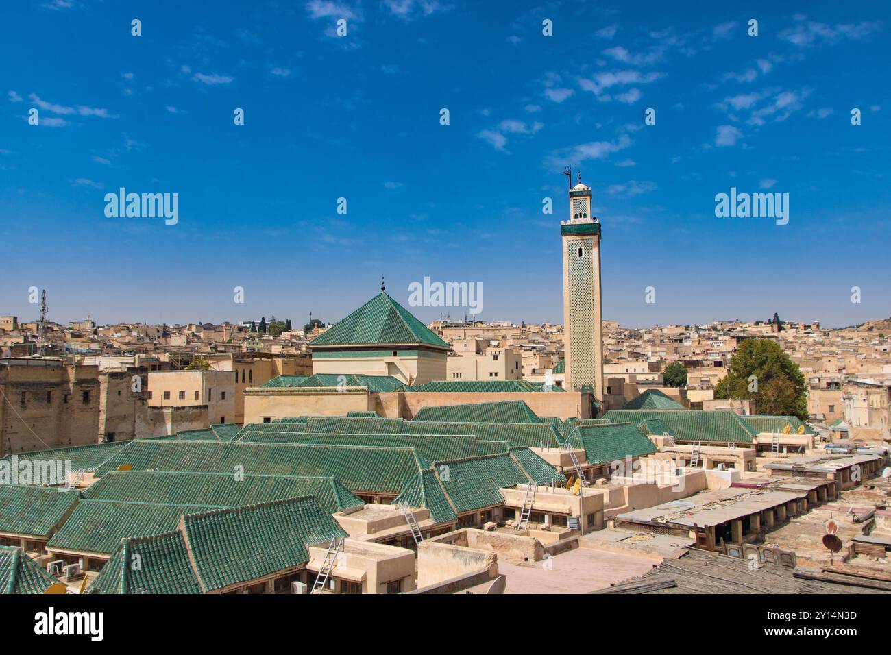 aerial view of the Medina with university and al karaouinemosque green ...