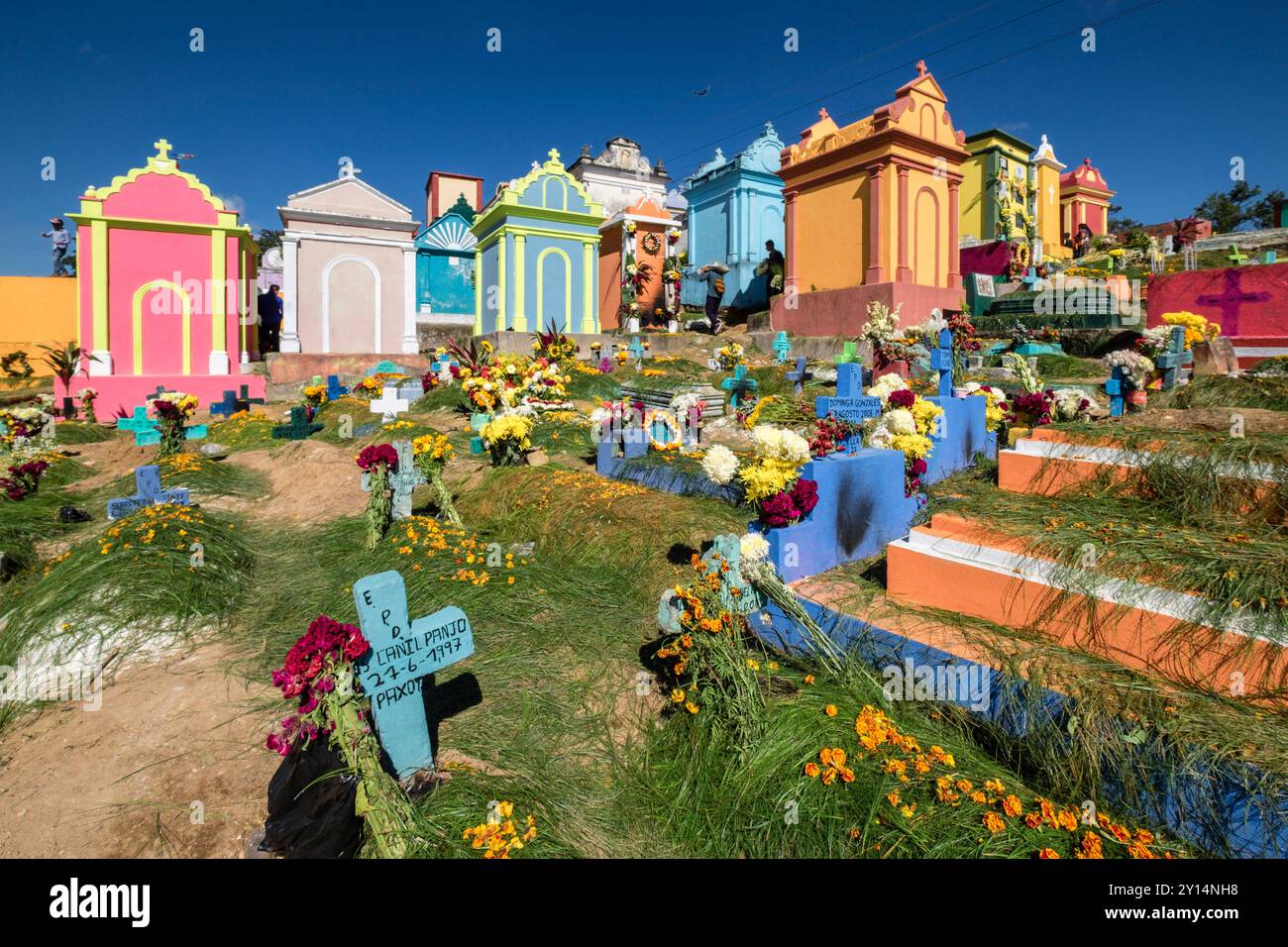 Freshly painted colorful graves, Day of the Dead celebration at the ...