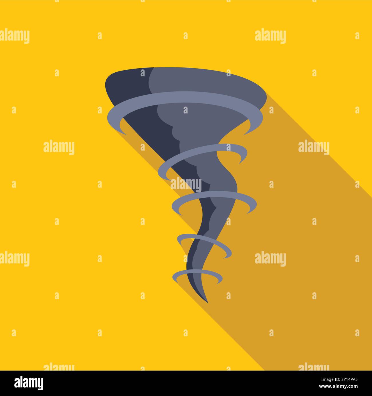 Cartoon style illustration of a large grey tornado spinning on a yellow ...