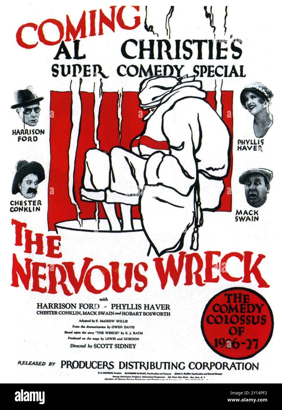 1926 The Nervous Wreck silent comedy adventure film poster -directed by Scott Sidney, starring ...