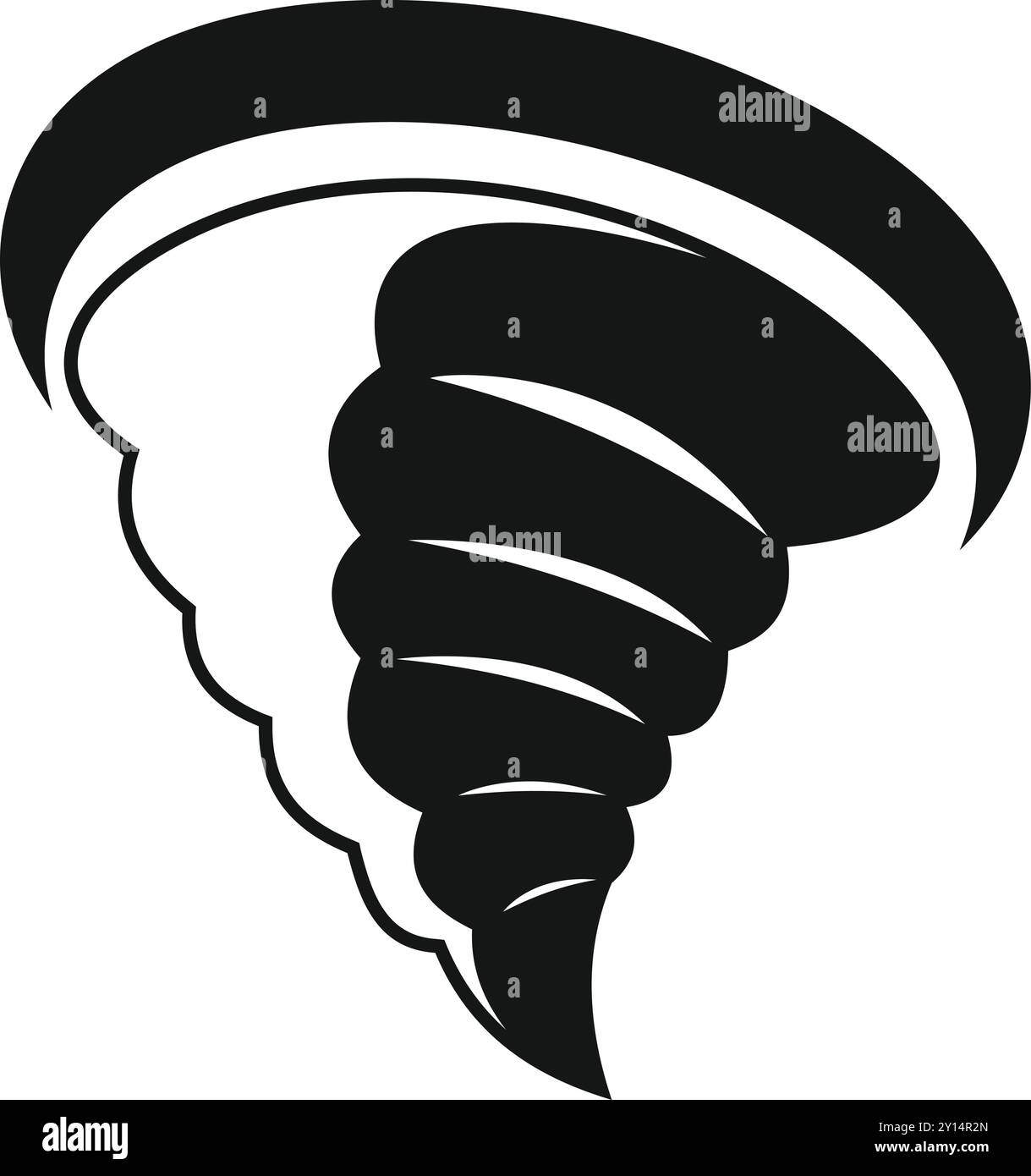 Black and white illustration of a powerful tornado forming a vortex ...