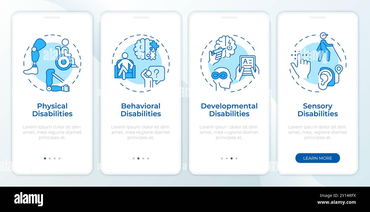 Disability types blue onboarding mobile app screen Stock Vector Image ...