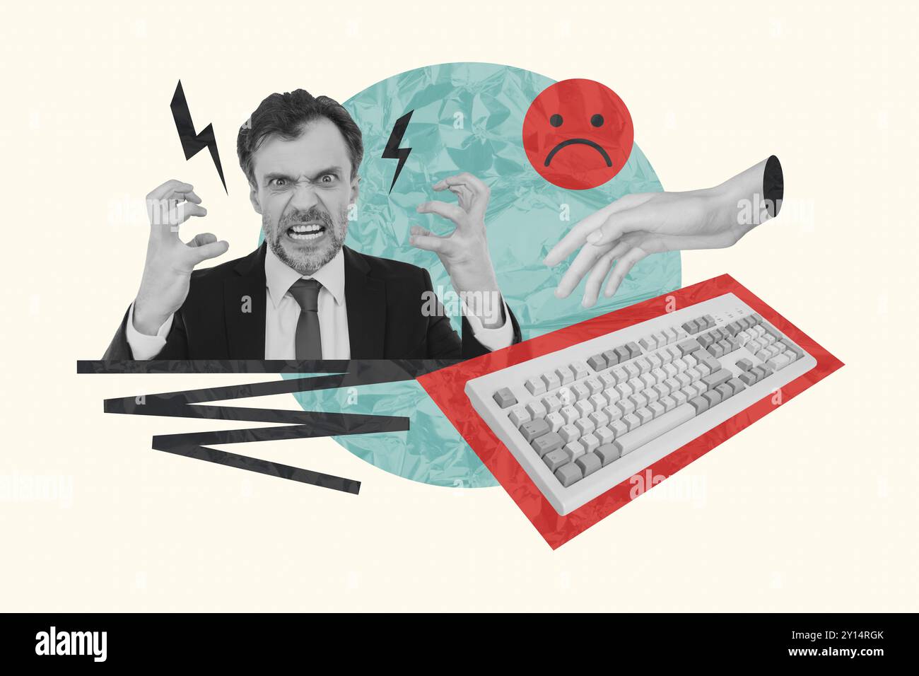 Composite photo collage of upset angry businessman cyberbully bad ...