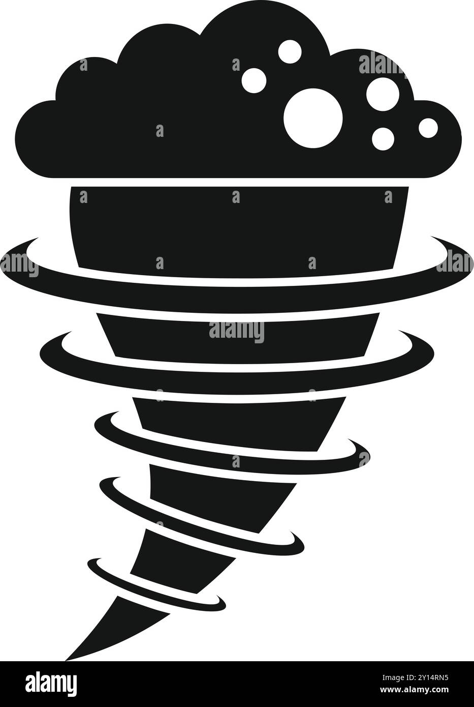 Simple black and white vector icon of a big tornado rotating with storm ...