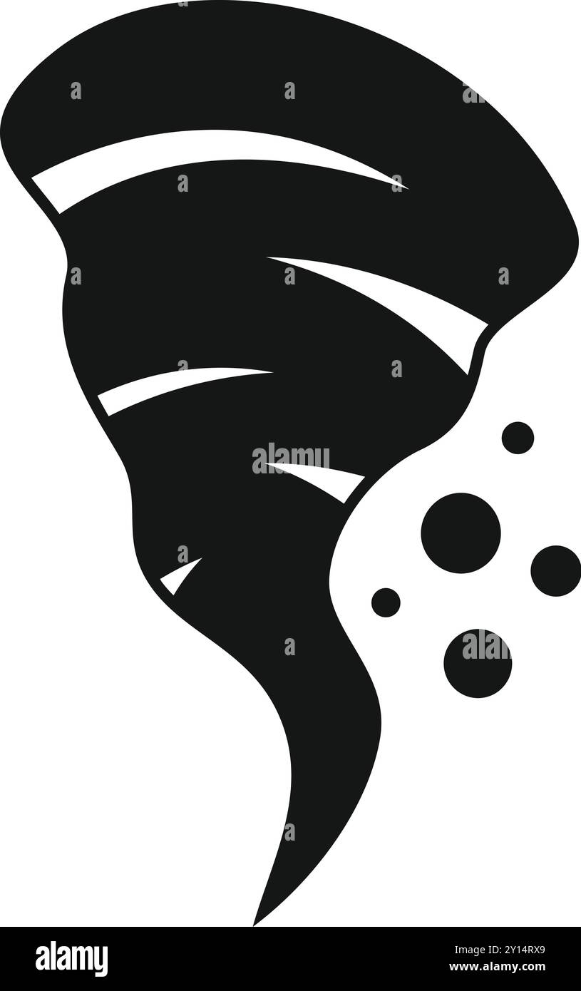 Simple flat vector illustration of a tornado rotating with debris flying around, isolated on a ...