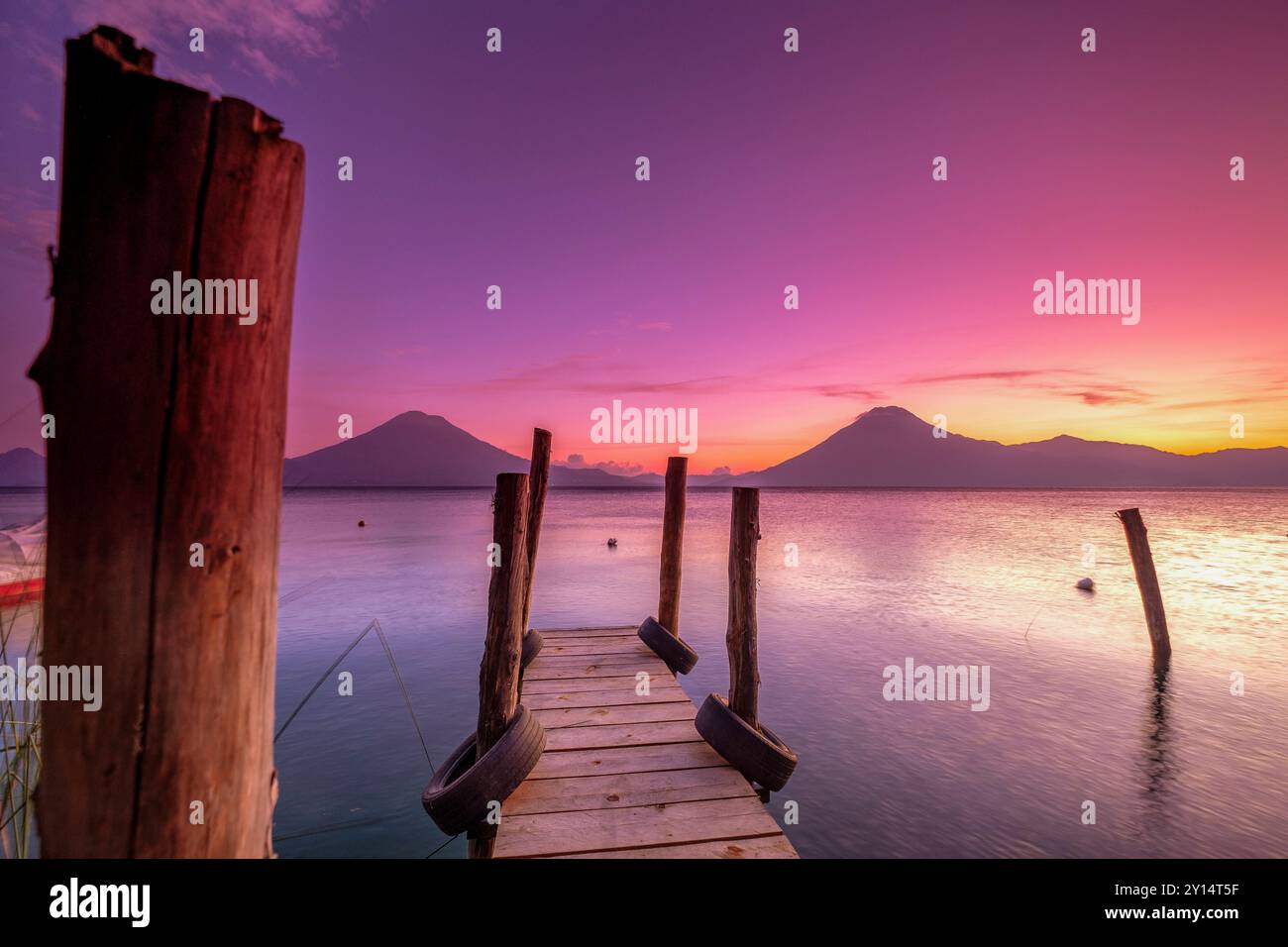 Traditional moorings and volcanoes of Atitlan 3537 m. and San Pedro ...