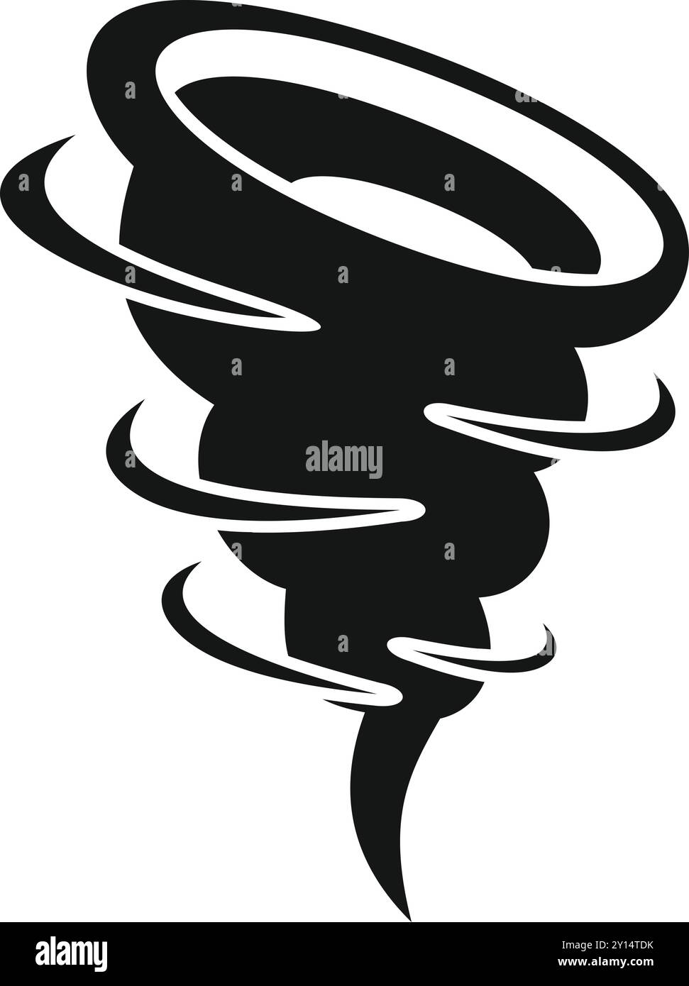 Black and white illustration of a tornado rotating and touching the ...