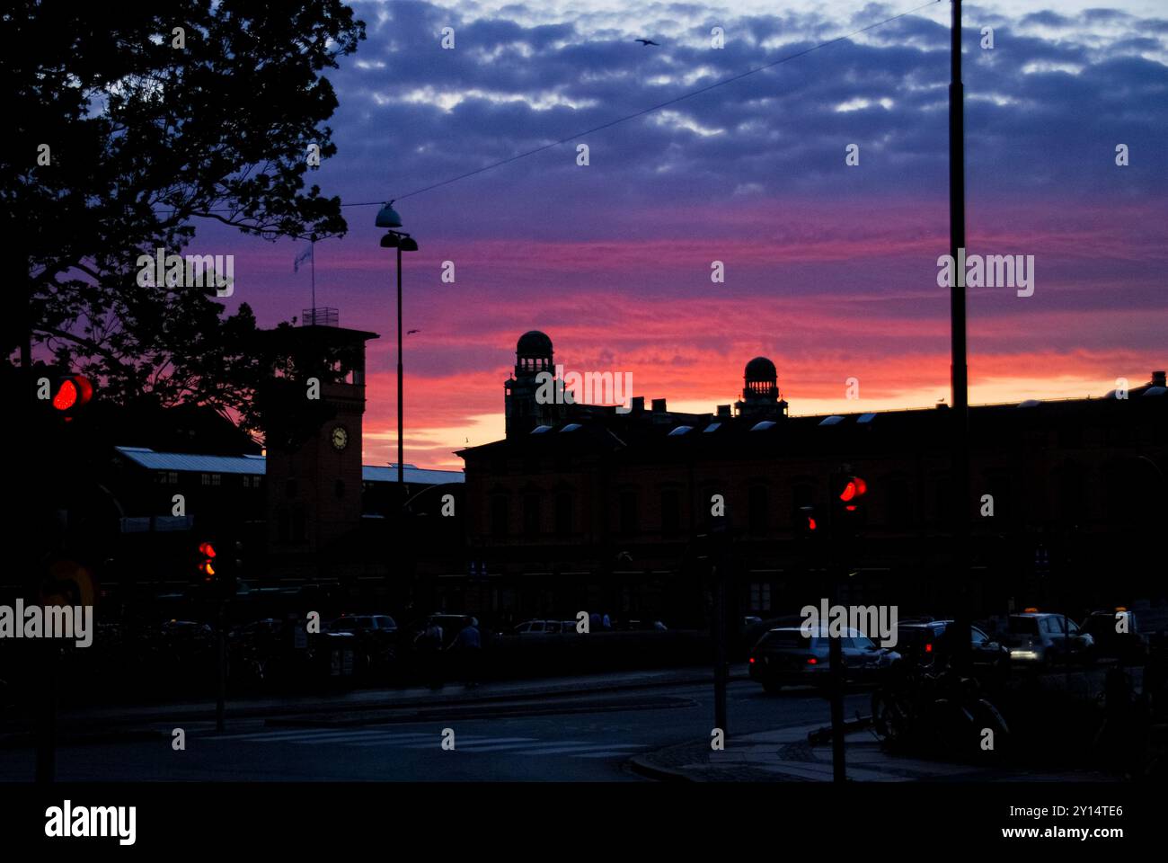 Sunset over street in Malmo, Sweden Stock Photo - Alamy