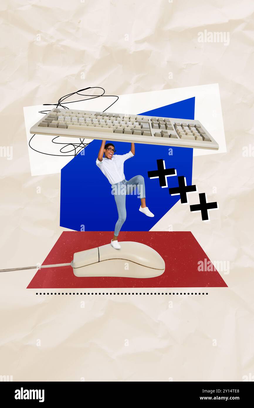 Artwork collage sketch of cheerful funny crazy woman raise huge ...