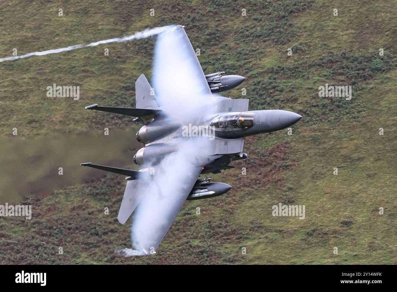 USAF McDonnell Douglas F-15 Eagle on a low level training sortie in LFA 7 also known as the Mach ...