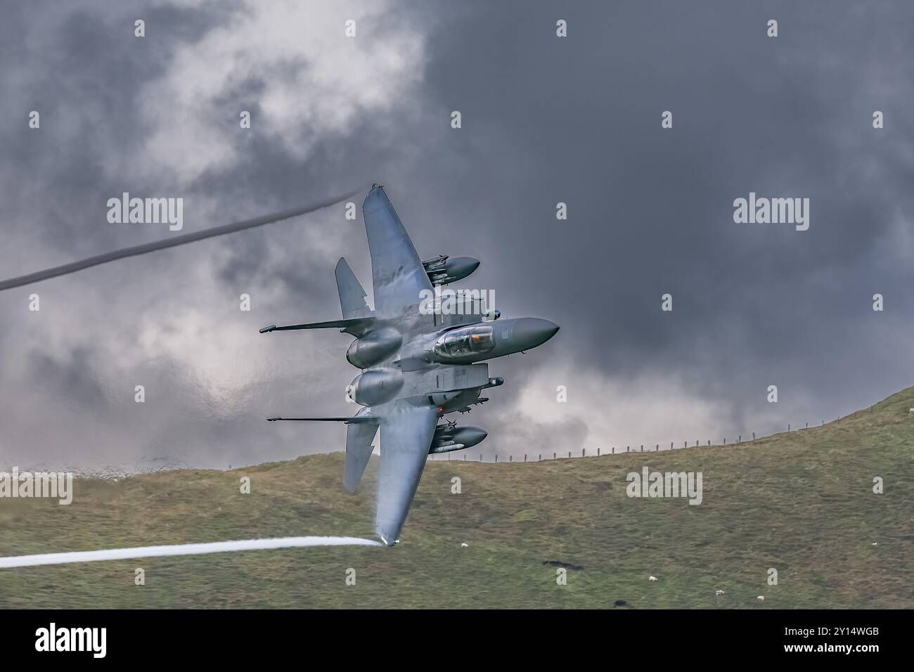 USAF McDonnell Douglas F-15 Eagle on a low level training sortie in LFA 7 also known as the Mach ...