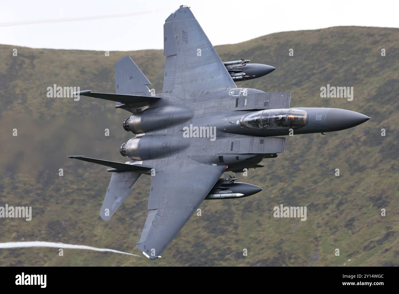 USAF McDonnell Douglas F-15 Eagle on a low level training sortie in LFA 7 also known as the Mach ...