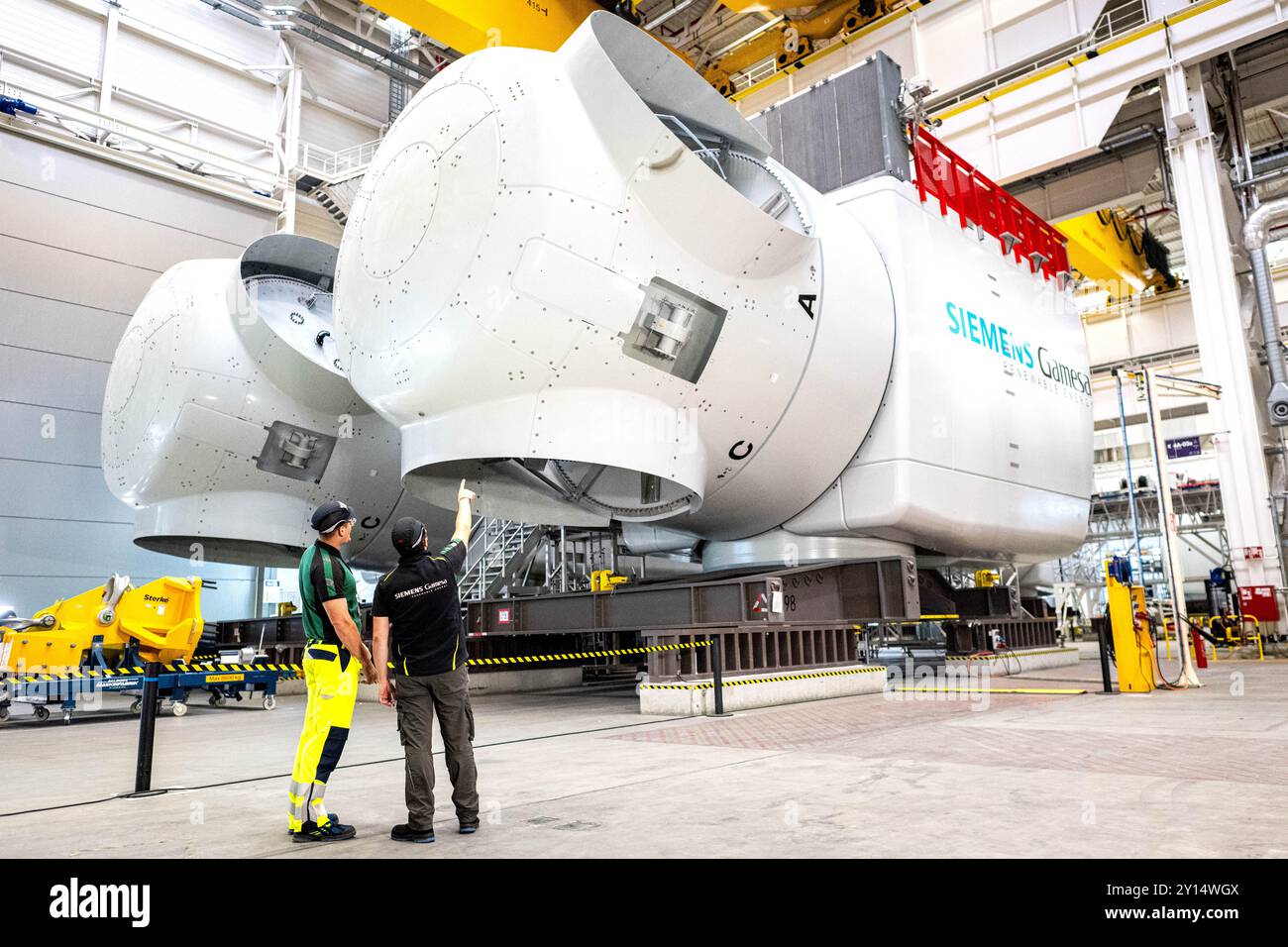 05 September 2024, Lower Saxony, Cuxhaven: Nacelles for offshore wind ...