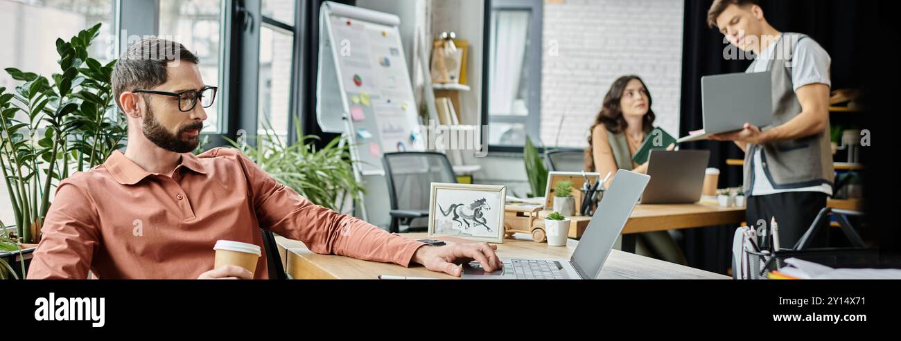 Employees converse thoughtfully in modern office Stock Photo - Alamy