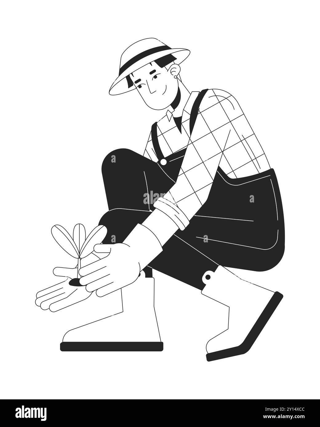 Korean male planting seedling 2D cartoon character Stock Vector Image ...