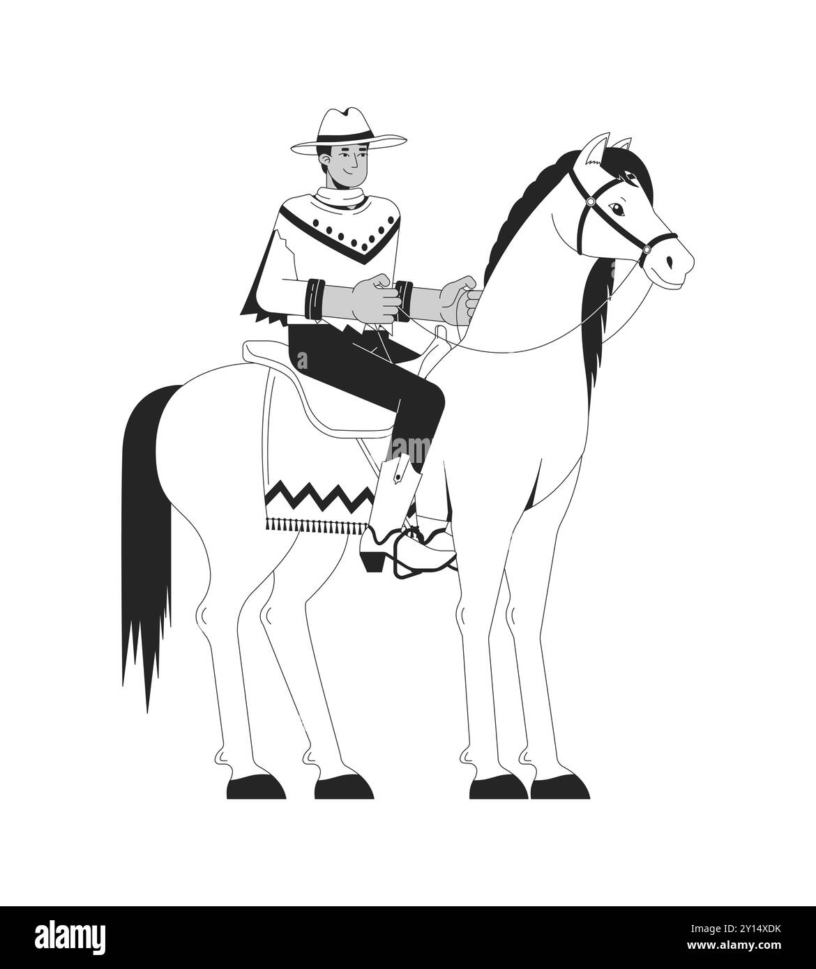 Indian man in cowboy suit riding horse 2D cartoon character Stock ...