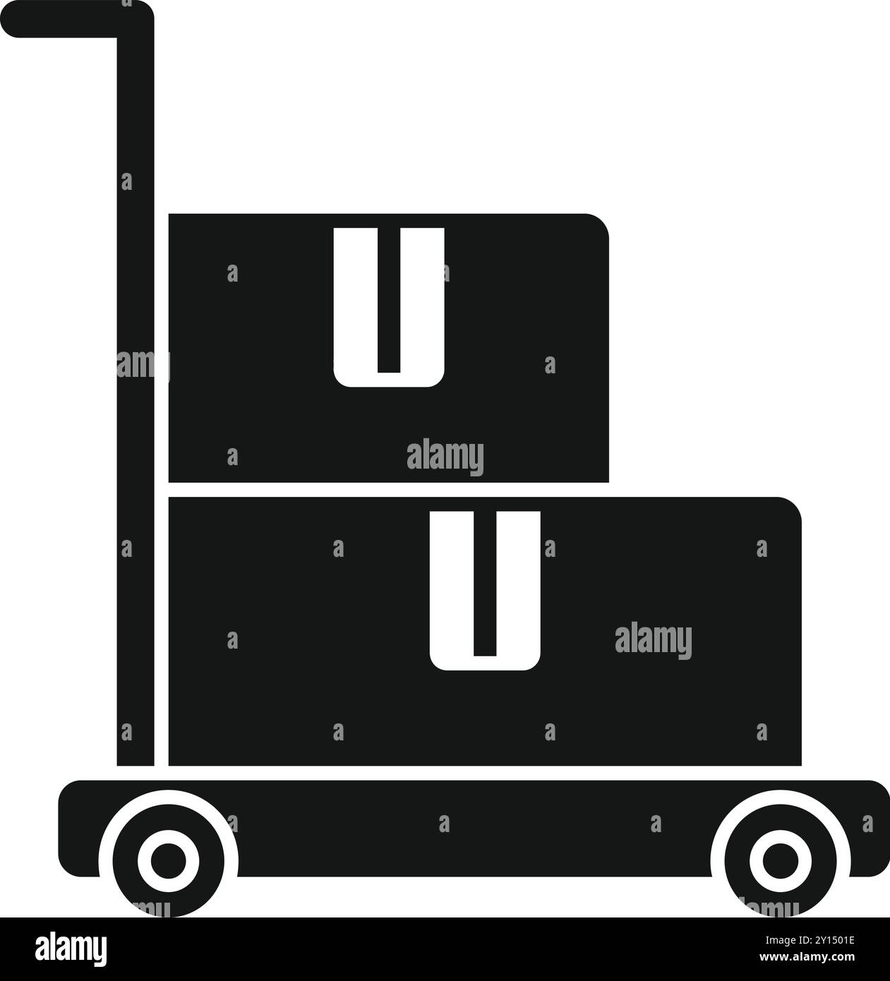 Silhouette of a warehouse hand truck carrying cardboard boxes, commonly ...