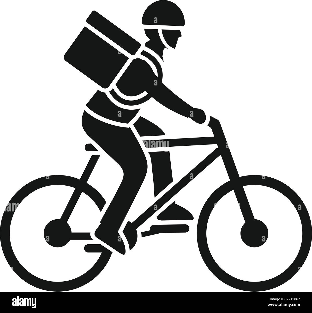 Delivery man riding bicycle wearing helmet with delivery bag silhouette ...