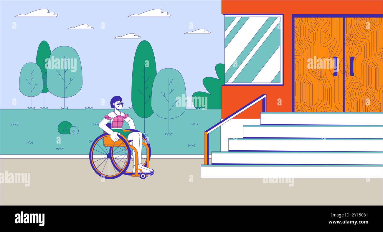Inaccessible city for wheelchair user cartoon flat illustration Stock ...