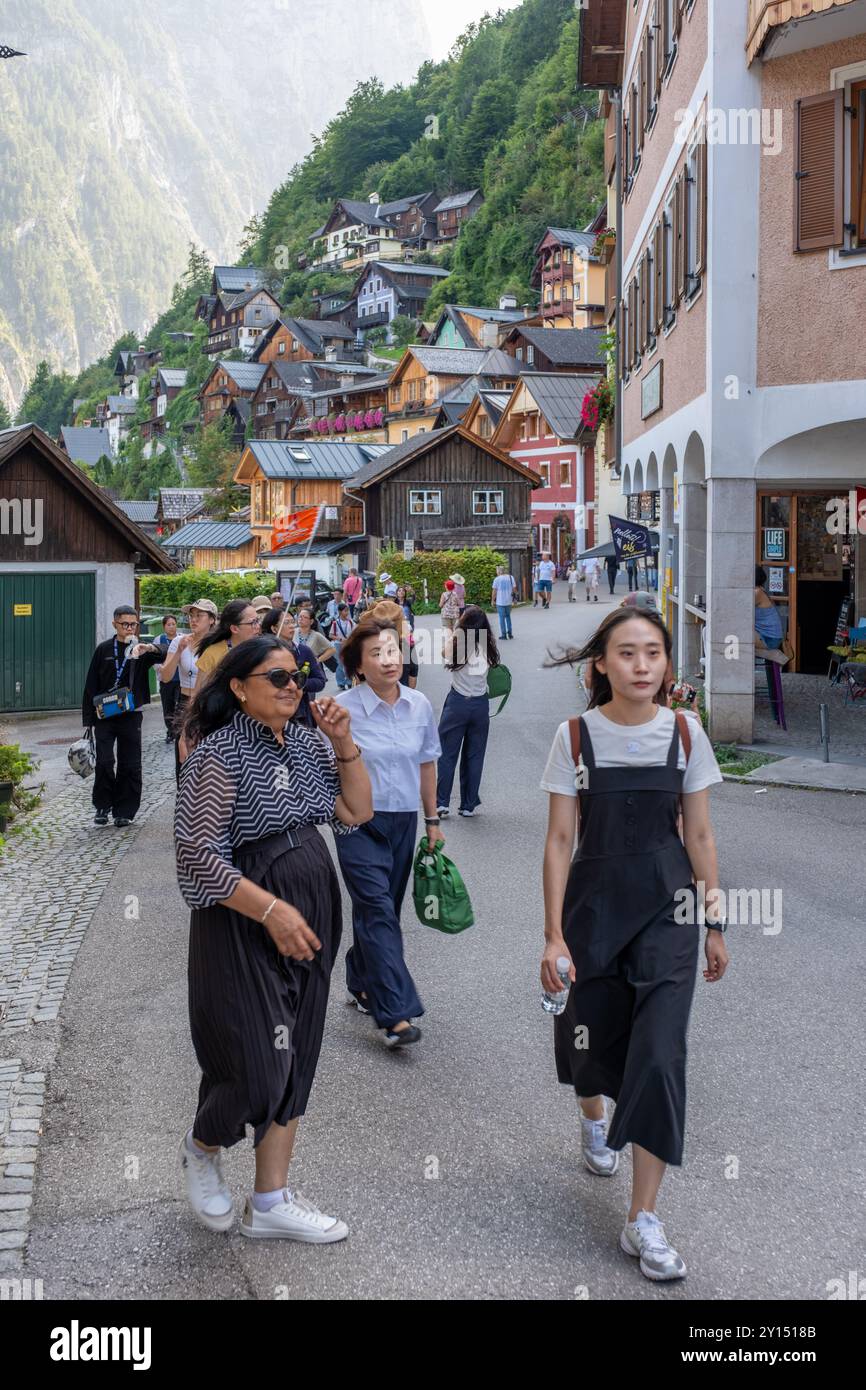 Hallstatt Austria 25 August 2024, Chinese tourist wander Hallstatt's ...