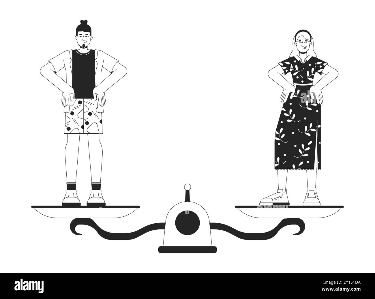 Gender equality balance black and white 2D illustration concept Stock ...