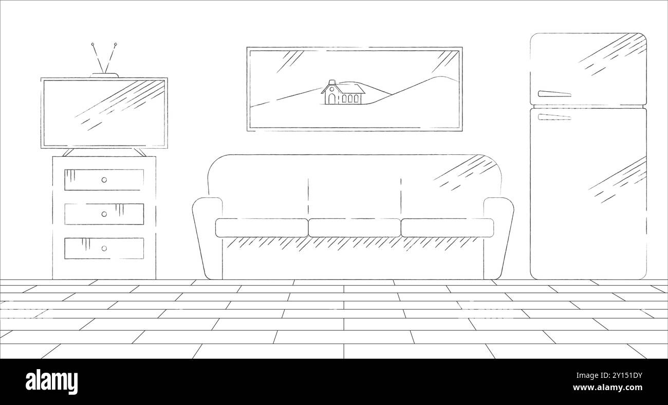 Future plan for interior design black and white line illustration Stock ...