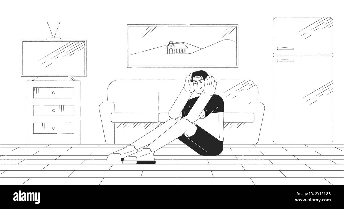 Affordable housing crisis black and white line illustration Stock ...