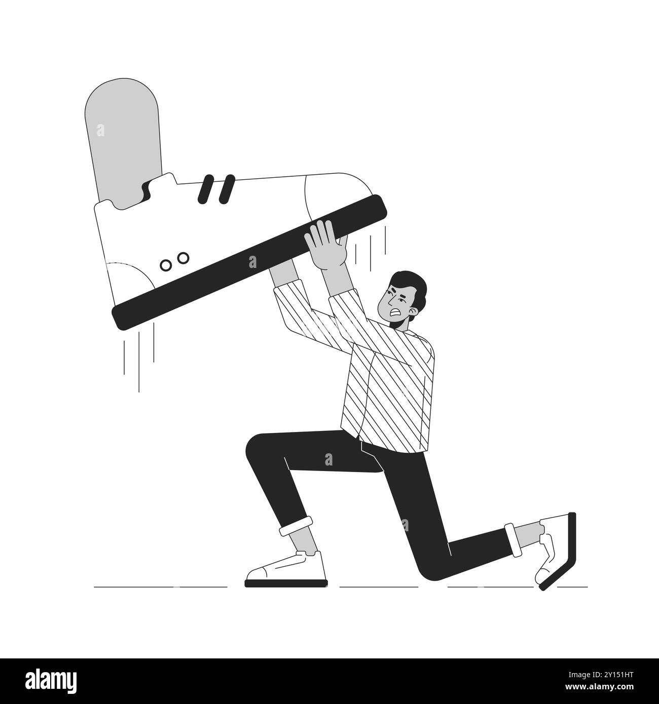 Oppressed man resists social pressure black and white 2D illustration ...