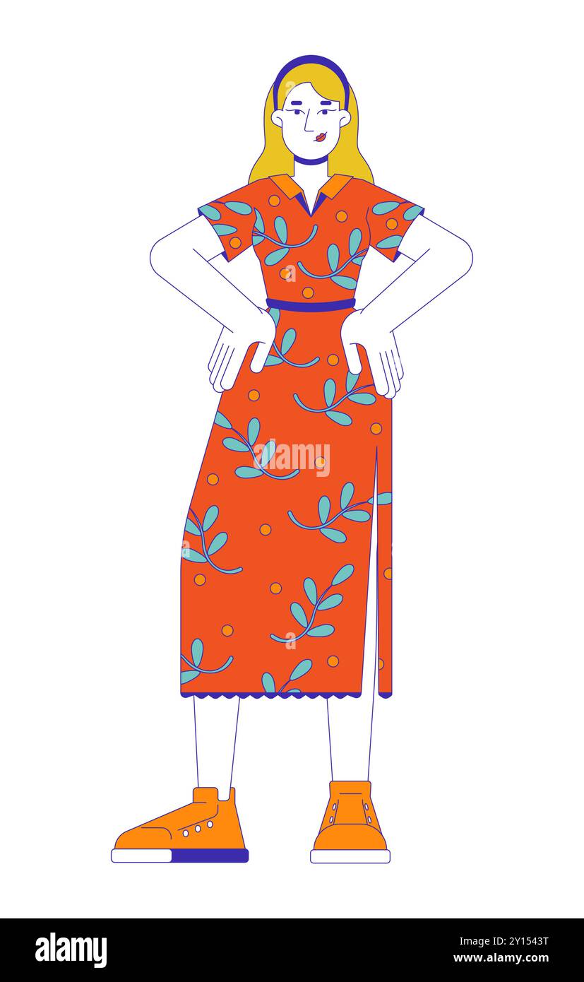 Blonde woman standing with hands on hips 2D cartoon character Stock ...