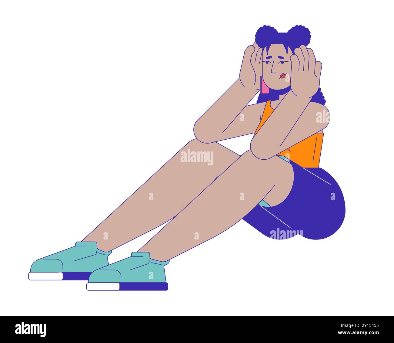 Exhausted worried latina woman holding head 2D cartoon character Stock ...