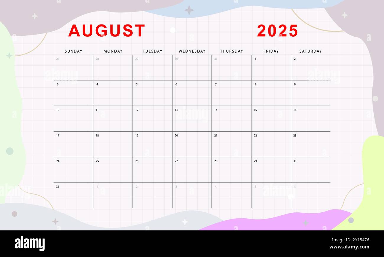 August 2025 monthly planner. Cute calendar template. Sunday start ...