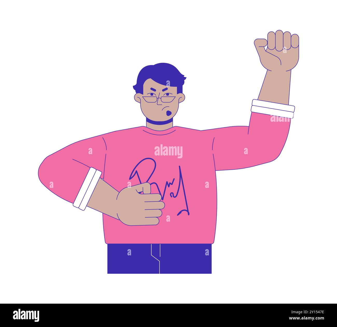 Fist raised middle eastern male activist 2D cartoon character Stock ...