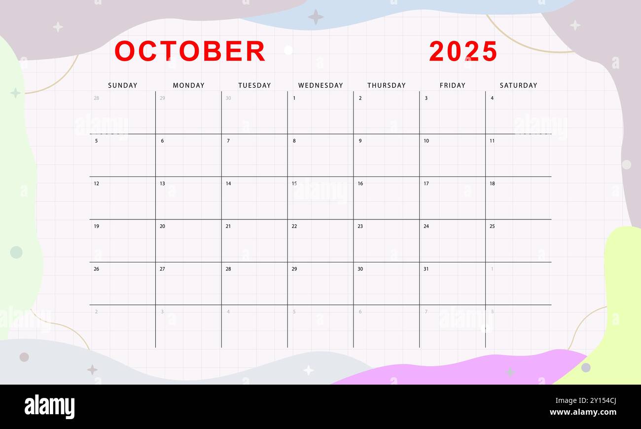 October 2025 monthly planner. Cute calendar template. Sunday start ...