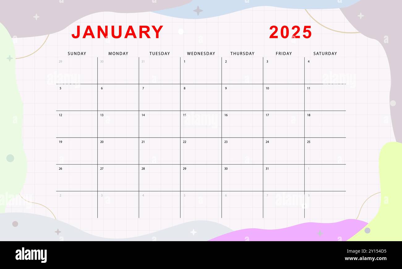 January 2025 monthly planner. Cute calendar template. Sunday start ...