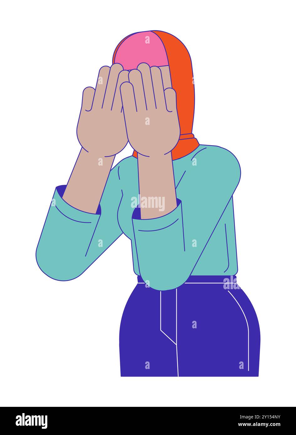 Muslim hijab woman covering eyes with palms 2D cartoon character Stock ...