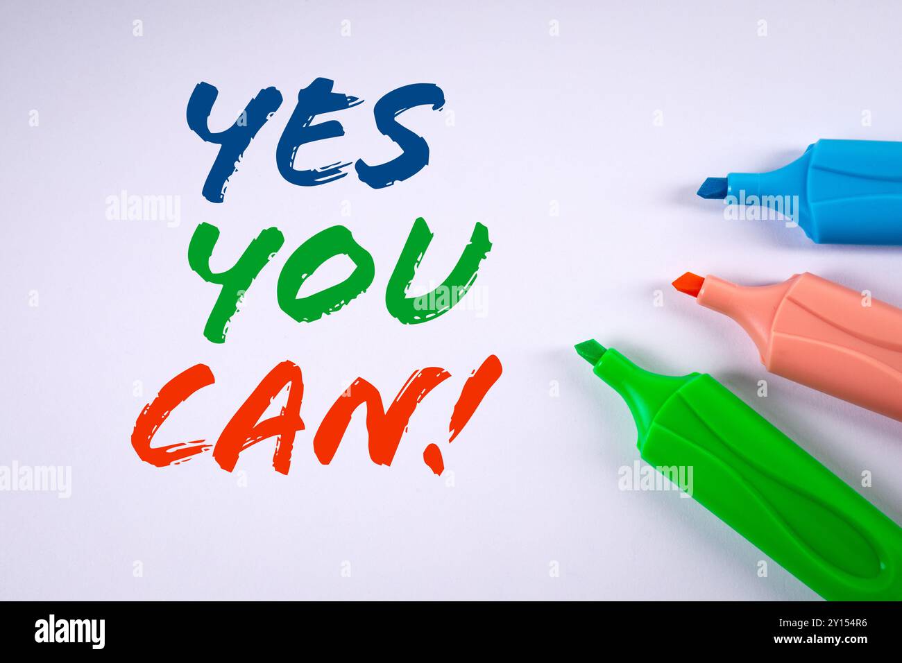 Yes you can. Motivational text. Colored markers on a white background ...