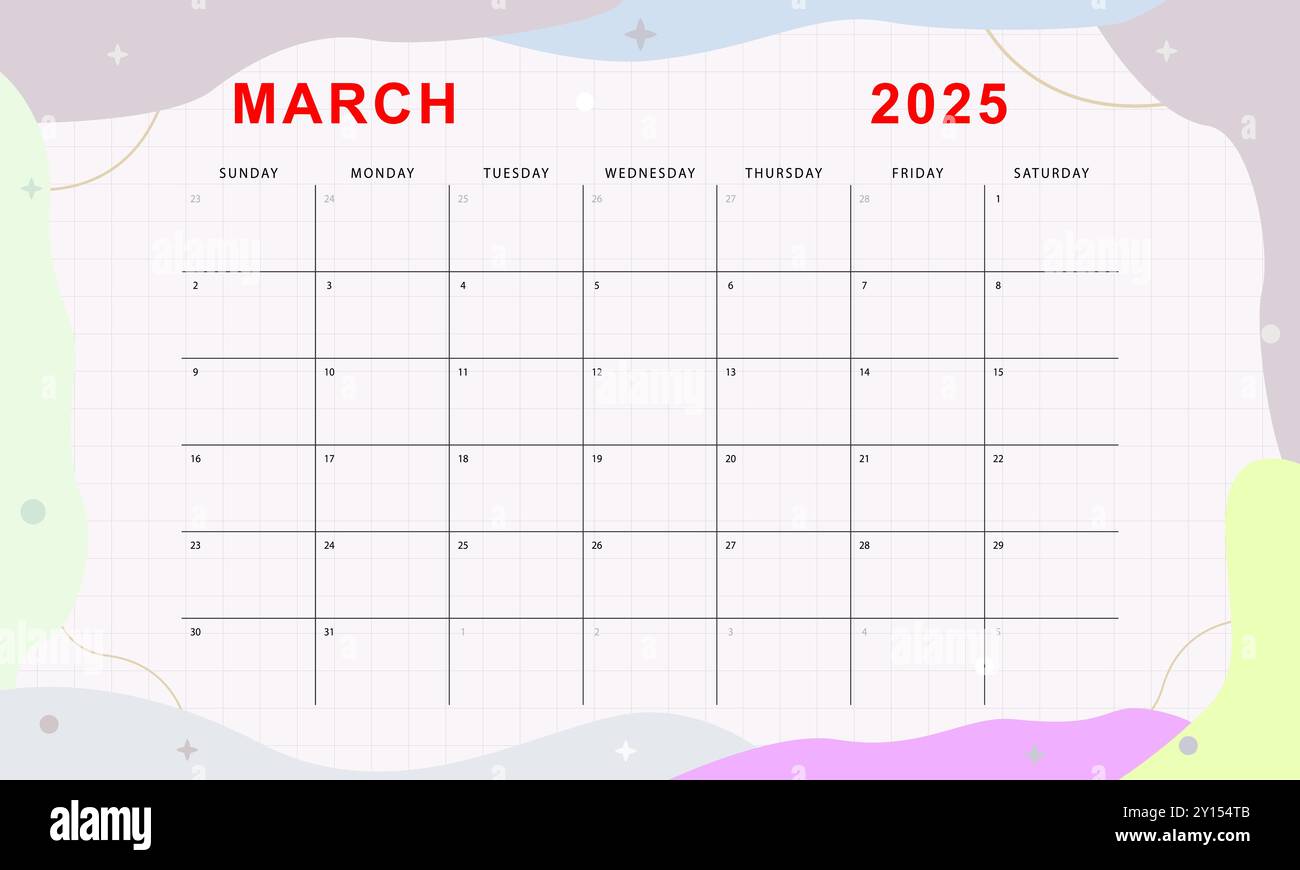 March 2025 monthly planner. Cute calendar template. Sunday start ...