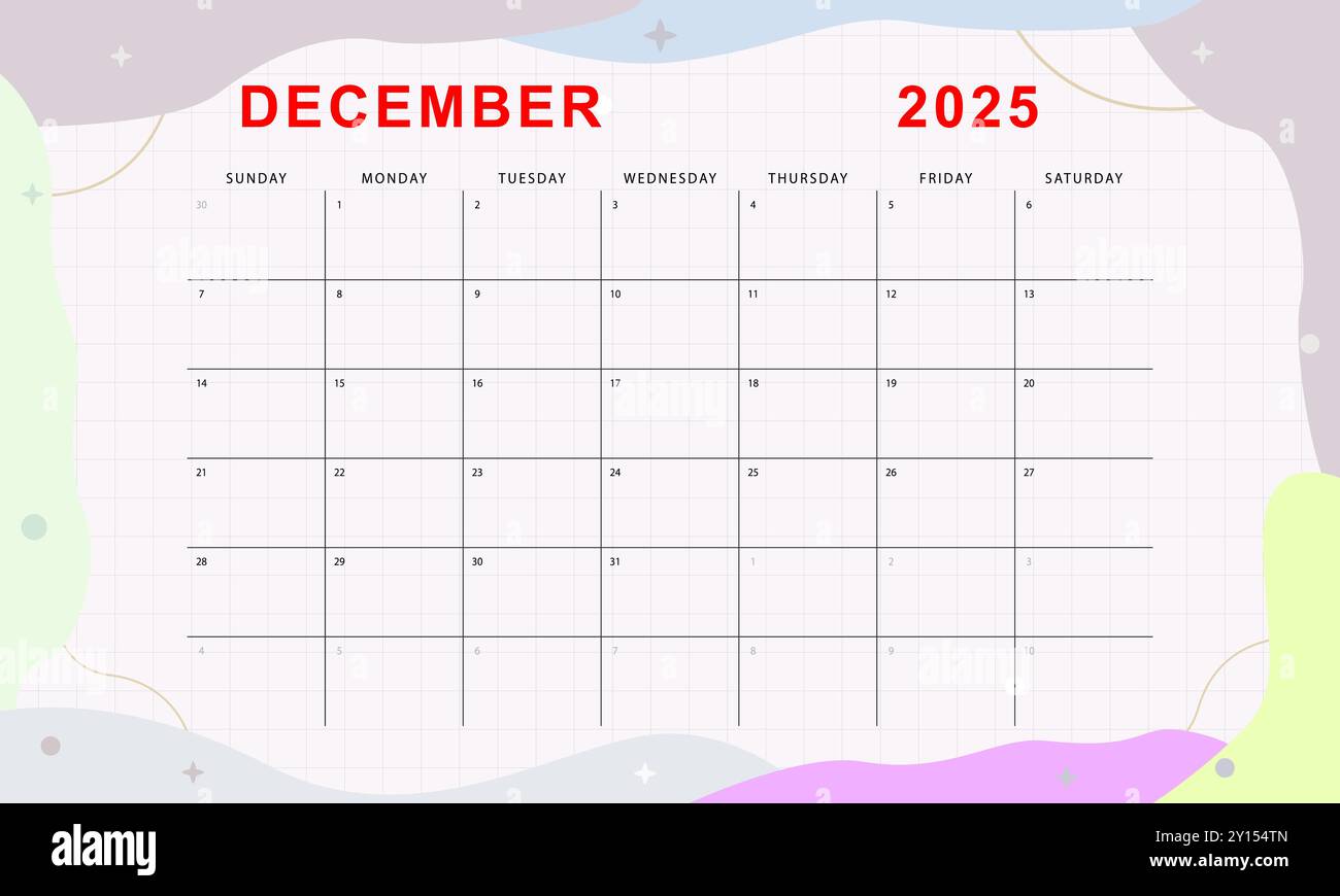 December 2025 monthly planner. Cute calendar template. Sunday start ...