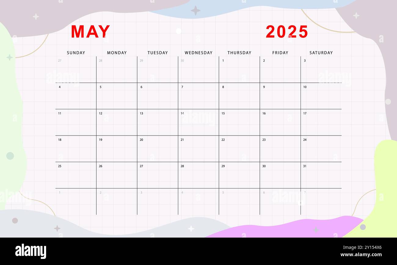May 2025 monthly planner. Cute calendar template. Sunday start. Vector ...