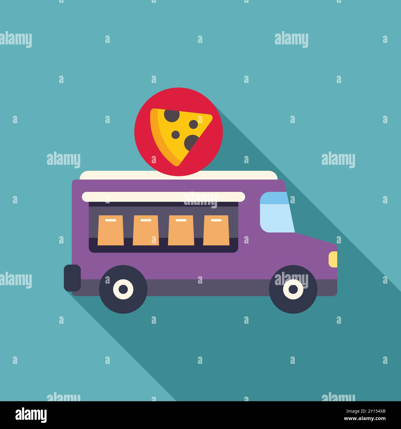 Food delivery truck delivering pizza slices using mobile ordering ...