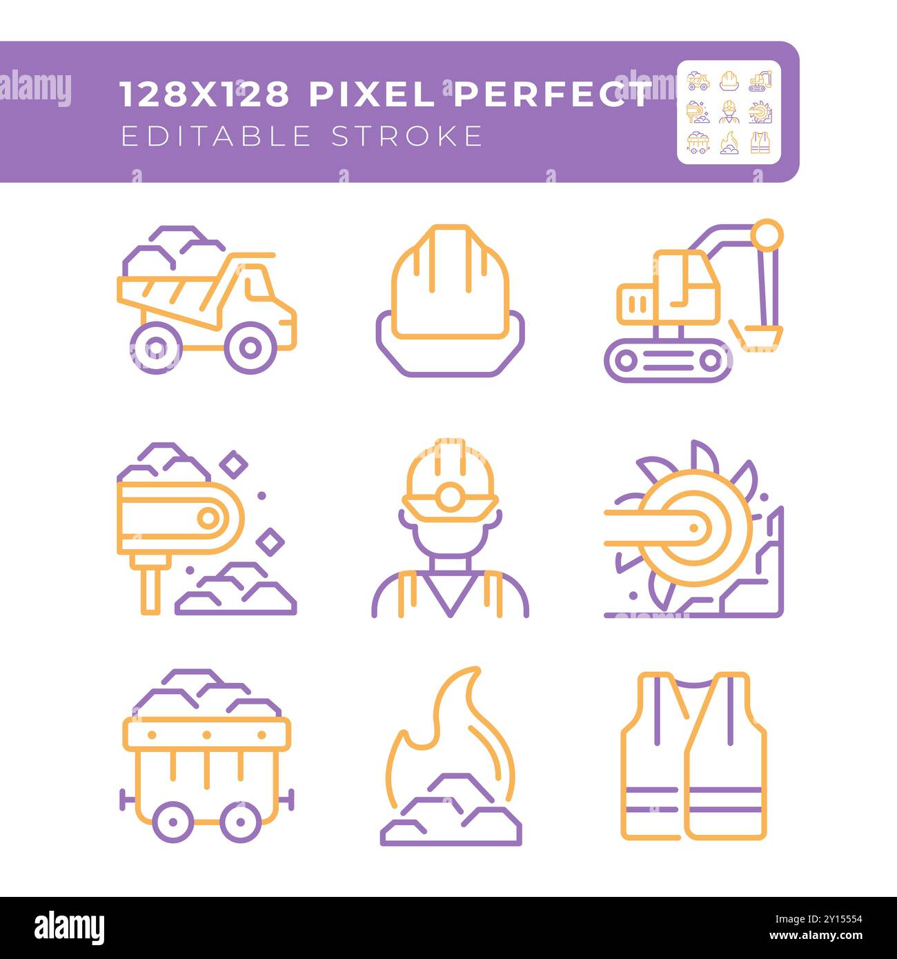 Coal Extraction Two Color Line Icons Set Stock Vector Image And Art Alamy