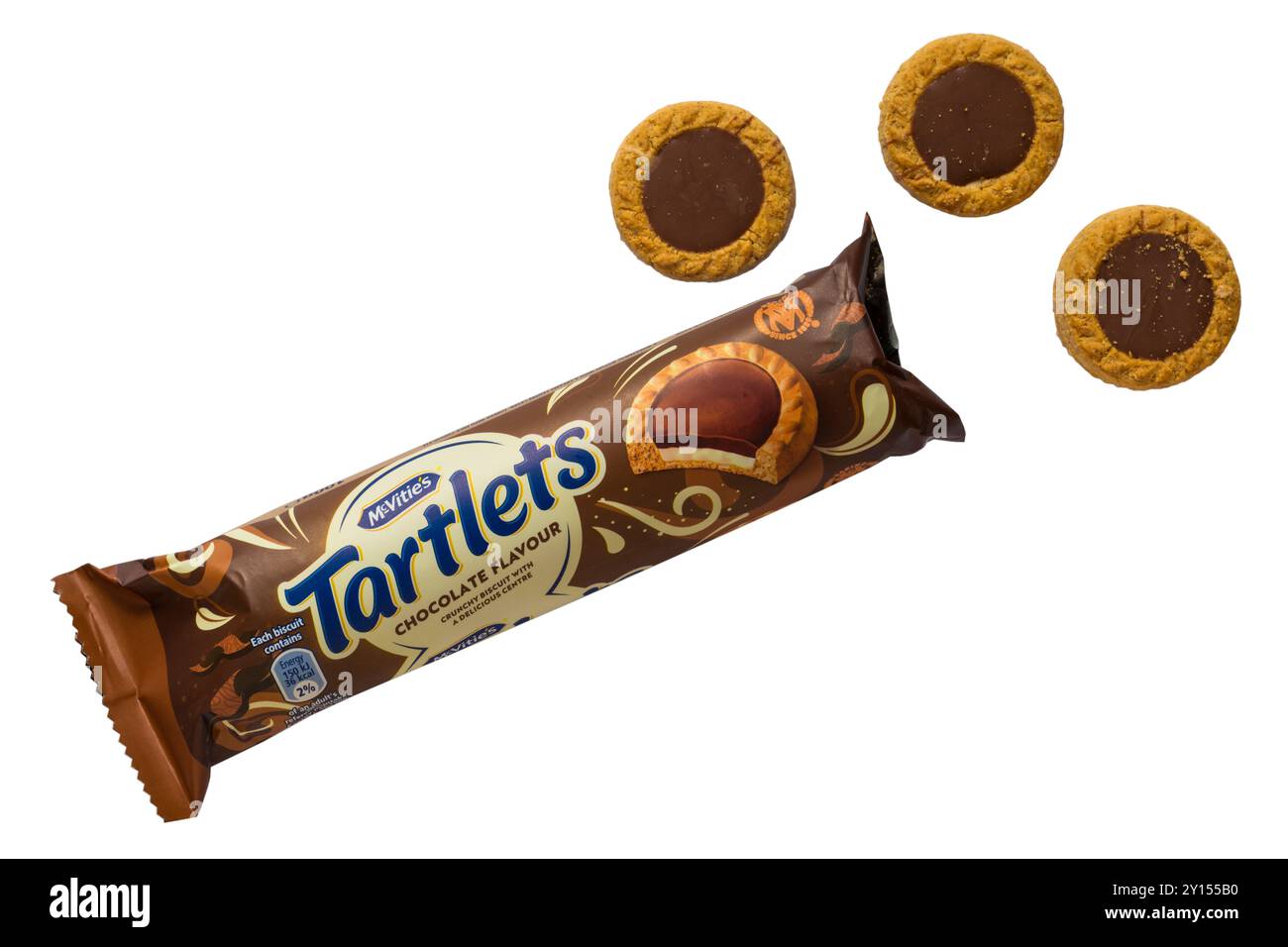 Packet of McVities Tartlets chocolate flavour opened to show contents ...