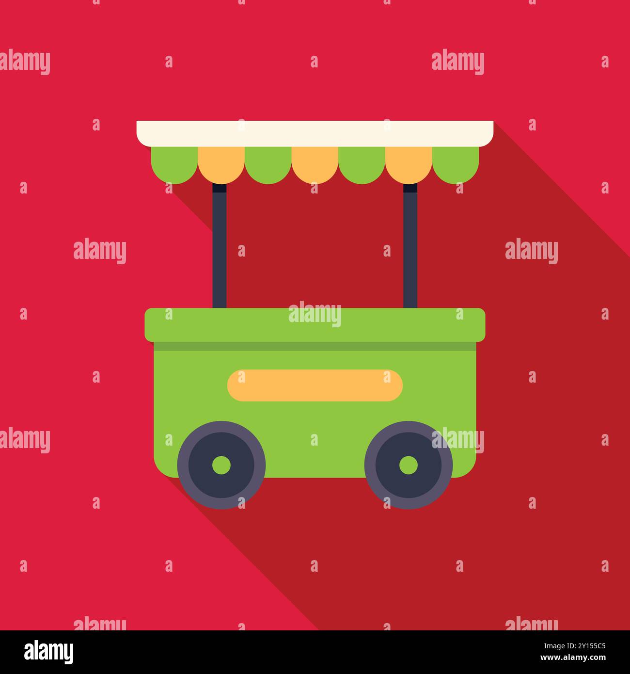 Simple icon of a green food cart standing on red background with long ...